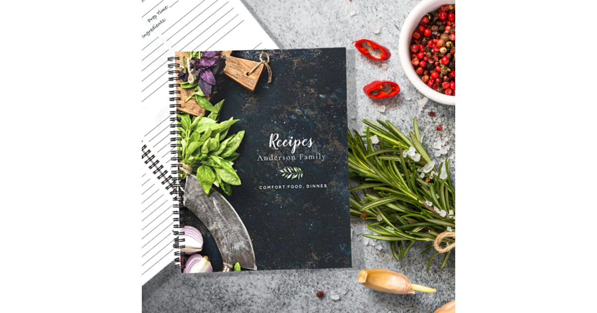 Rustic cookbook family dinner food recipes notebook | Zazzle