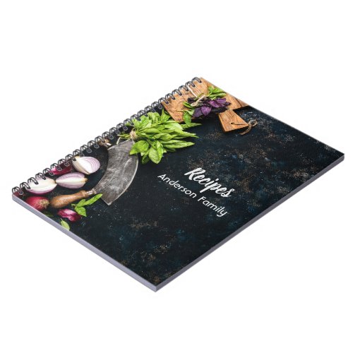 Rustic cookbook notebook dark canvas herbs food | Zazzle