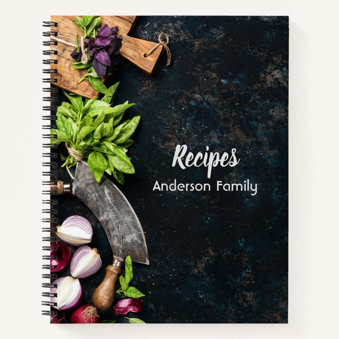 Rustic cookbook notebook dark canvas herbs food | Zazzle