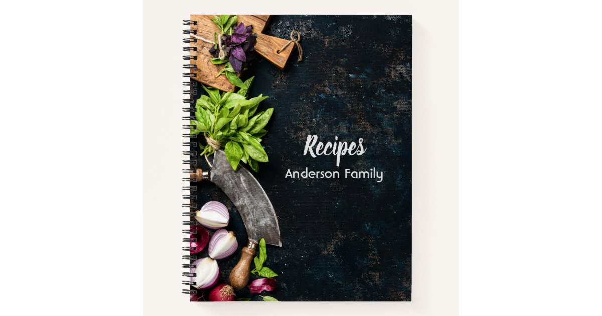 Rustic cookbook notebook dark canvas herbs food | Zazzle