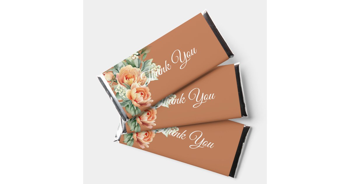 Rustic Coral Peach Flower Greenery Candy Wrapper Hershey Bar Favors ...