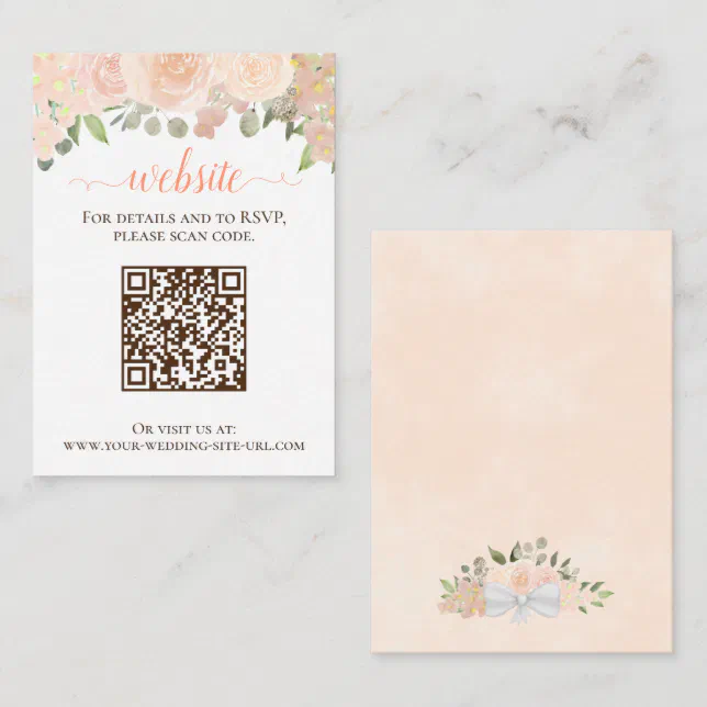 Rustic Coral Peach Roses Wedding Website QR Code Enclosure Card | Zazzle