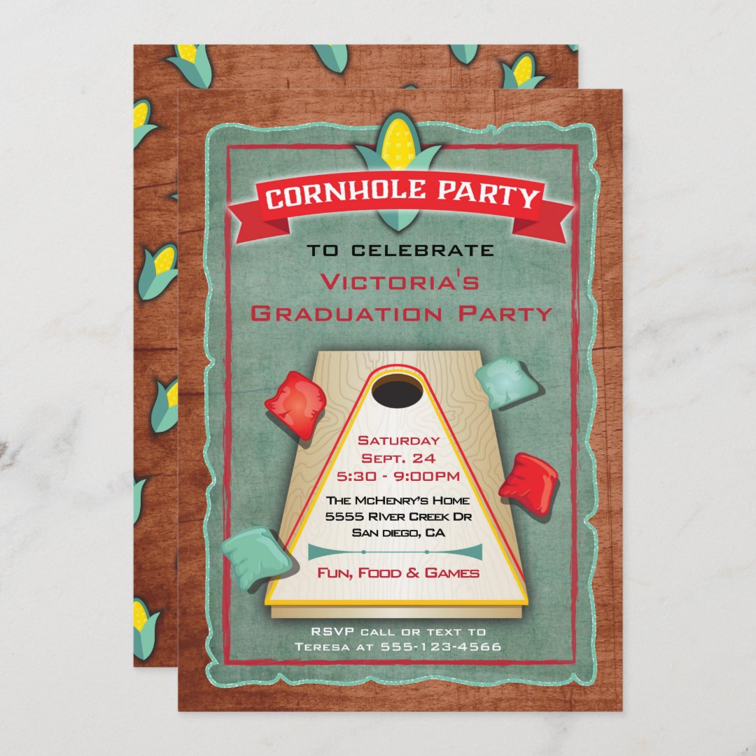 Rustic Cornhole Bean Bag Toss Party Invitation | Zazzle