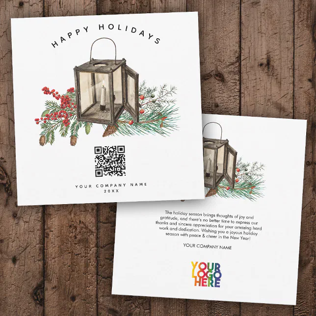 Rustic Corporate Business QR Code Christmas Card | Zazzle