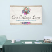 Rustic Cottage Chic Floral Cabin Watercolor Wood Banner | Zazzle