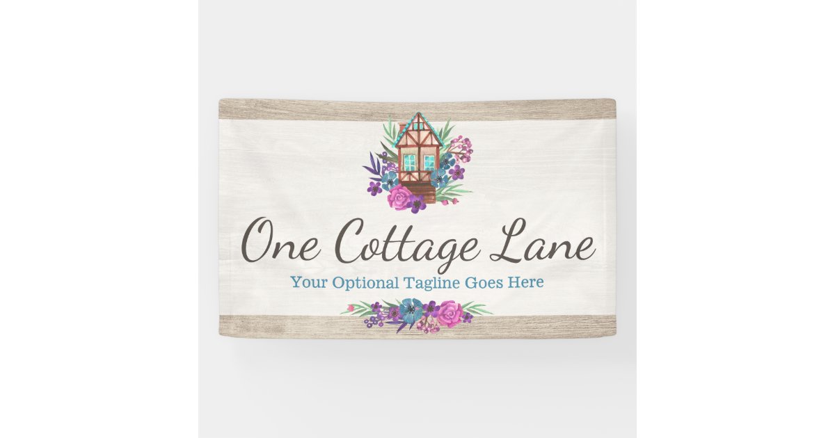 Rustic Cottage Chic Floral Cabin Watercolor Wood Banner | Zazzle