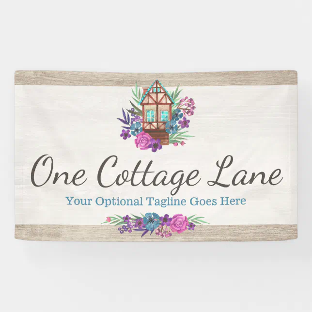 Rustic Cottage Chic Floral Cabin Watercolor Wood Banner | Zazzle