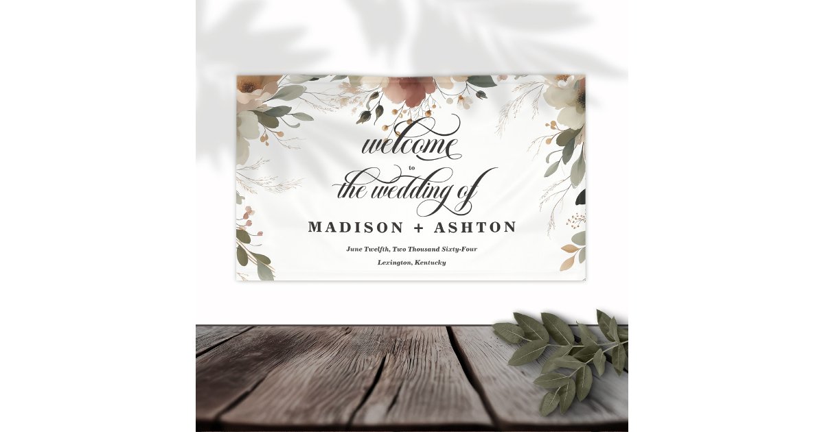 Rustic Cottagecore Floral Script Wedding Welcome Banner | Zazzle