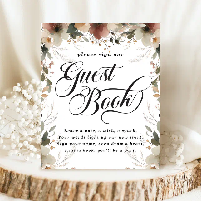 Rustic Cottagecore Floral Wedding Guestbook Pedestal Sign | Zazzle