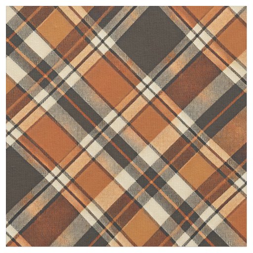 Rustic Cottagecore Orange and Beige Plaid Pattern Fabric | Zazzle