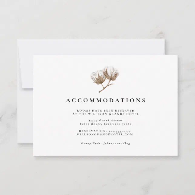 Rustic Cotton Accommodations Enclosure Card | Zazzle