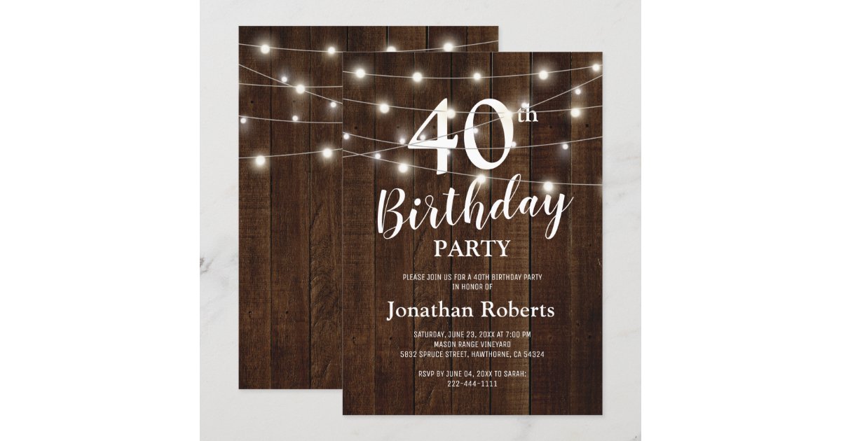 Rustic Country 40th Birthday Party | Custom Age Invitation | Zazzle
