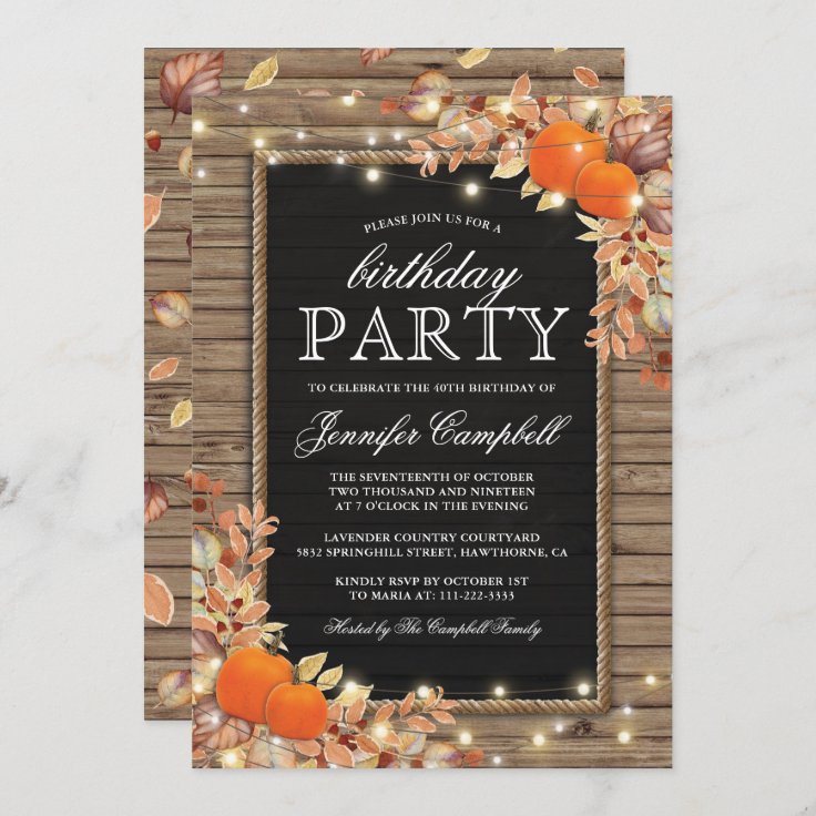 Rustic Country Autumn Fall Birthday Party Invitation | Zazzle