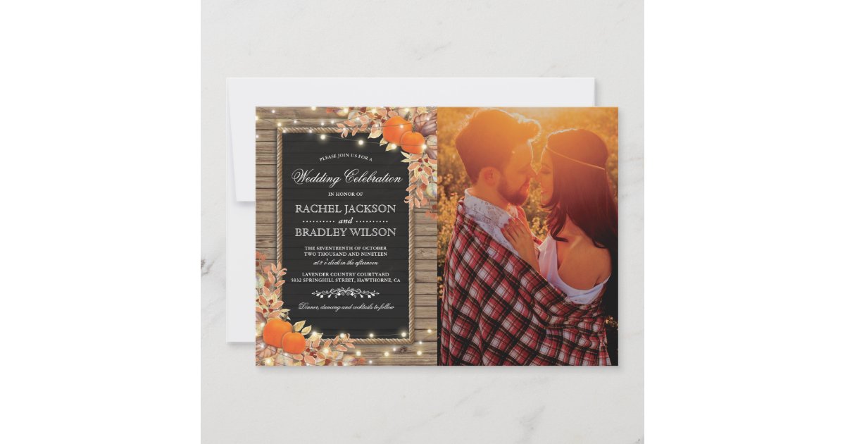 Rustic Country Autumn Fall Photo Wedding Invitation | Zazzle
