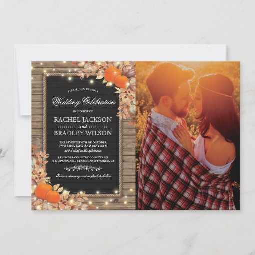 Rustic Country Autumn Fall Photo Wedding Invitation | Zazzle