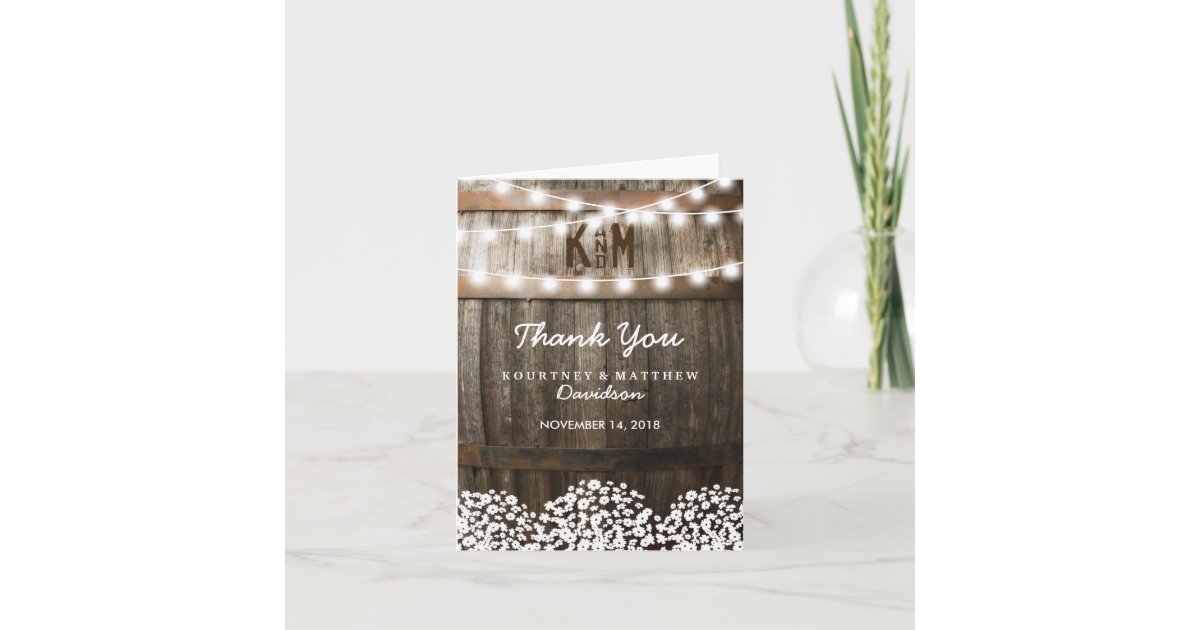 Rustic Country Babys Breath Thank You Card | Zazzle