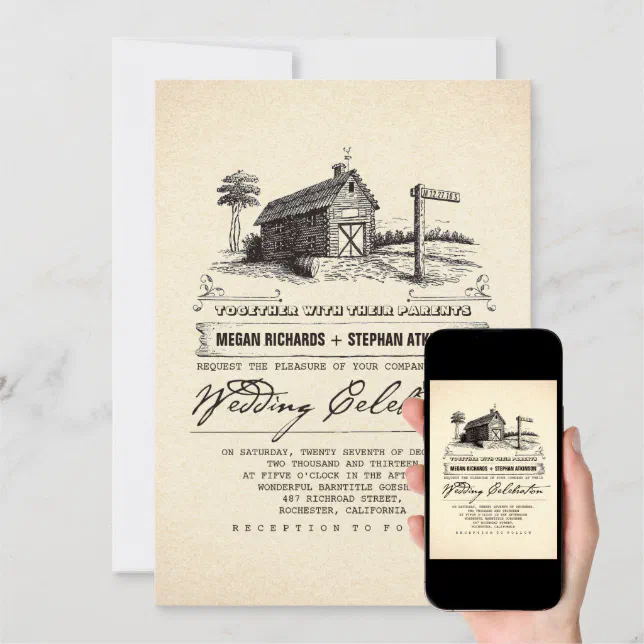 Rustic Country Barn Wedding Invitations | Zazzle