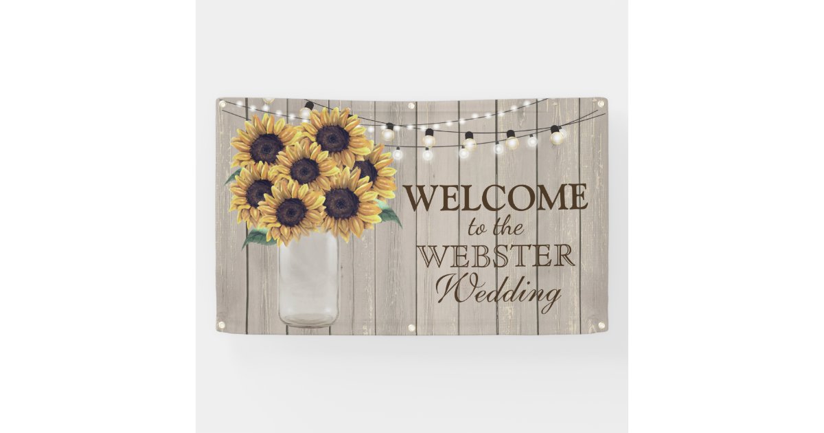Rustic Country Barn Wedding Sunflower Mason Jar Banner | Zazzle