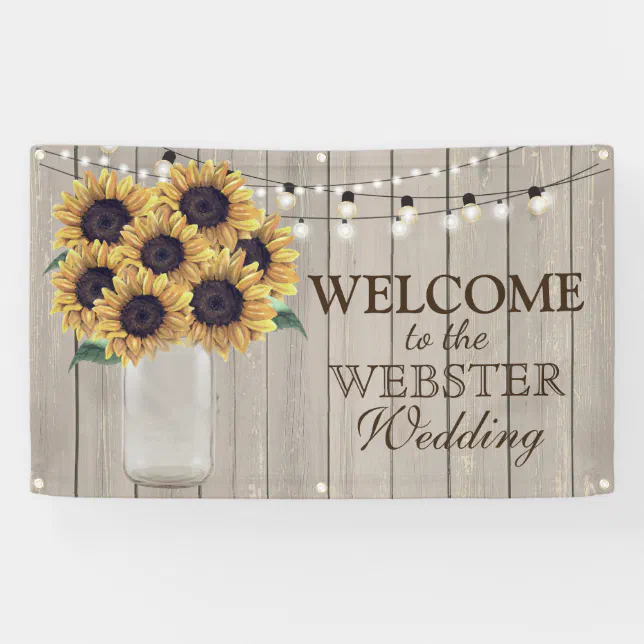 Rustic Country Barn Wedding Sunflower Mason Jar Banner | Zazzle