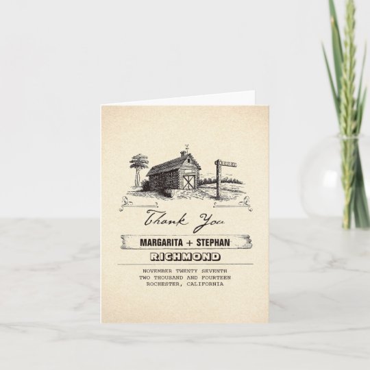 Rustic country barn wedding thank you cards | Zazzle.com