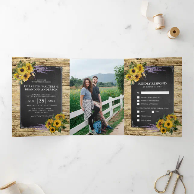Rustic Country Barn Wildflower Wedding Tri-Fold Invitation | Zazzle