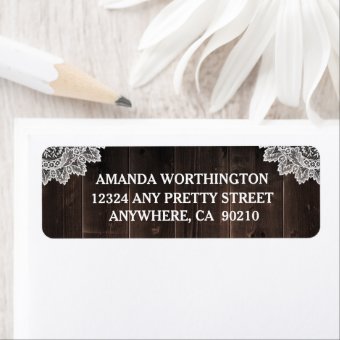 Rustic Country Barn Wood and Lace Wedding Label | Zazzle