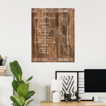 Rustic Country Barn Wood Bar Menu Poster | Zazzle