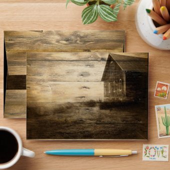 Rustic Country Barn Wood Barn Wedding Envelope | Zazzle
