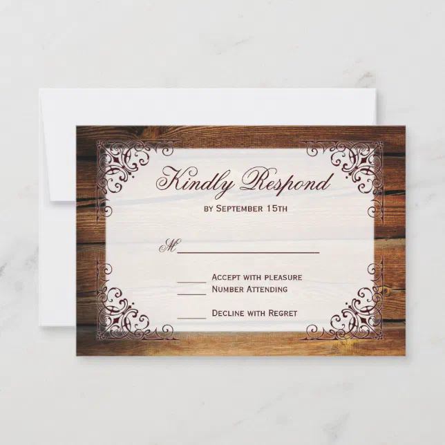 Rustic Country Barn Wood Frame Wedding RSVP Cards | Zazzle