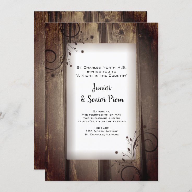 Rustic Country Barn Wood Junior / Senior Prom Invitation | Zazzle