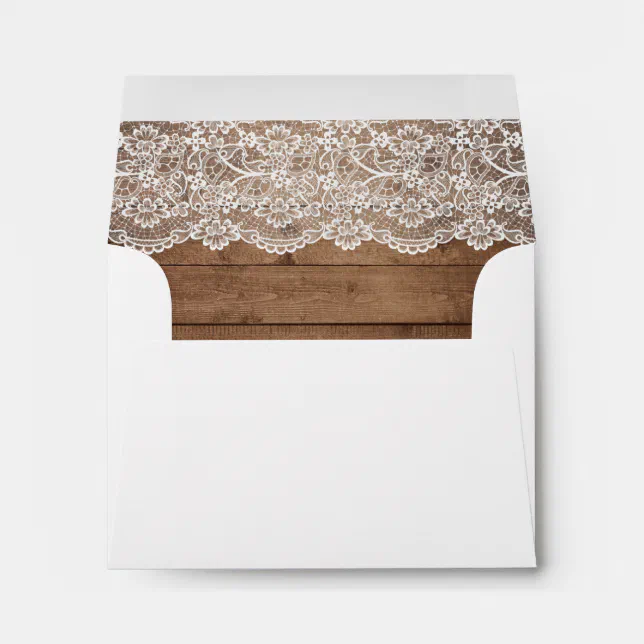 Rustic Country Barn Wood Lace Wedding RSVP Envelope | Zazzle
