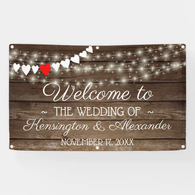 Rustic Country Barn Wood String Of Lights Wedding Banner | Zazzle