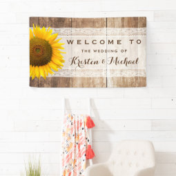 Rustic Country Barn Wood Sunflower Wedding Party Banner | Zazzle