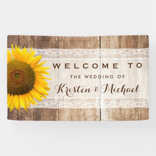 Rustic Country Barn Wood Sunflower Wedding Party Banner | Zazzle.com
