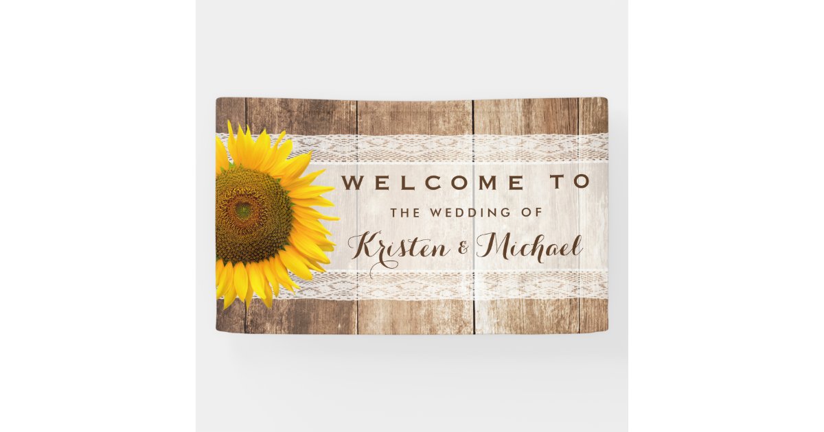 Rustic Country Barn Wood Sunflower Wedding Party Banner | Zazzle