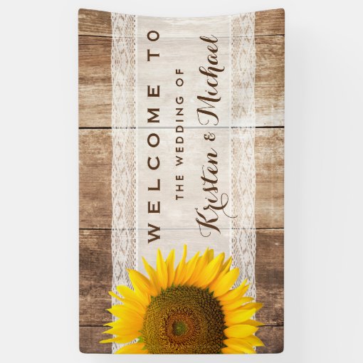 Rustic Country Barn Wood Sunflower Wedding Party Banner | Zazzle