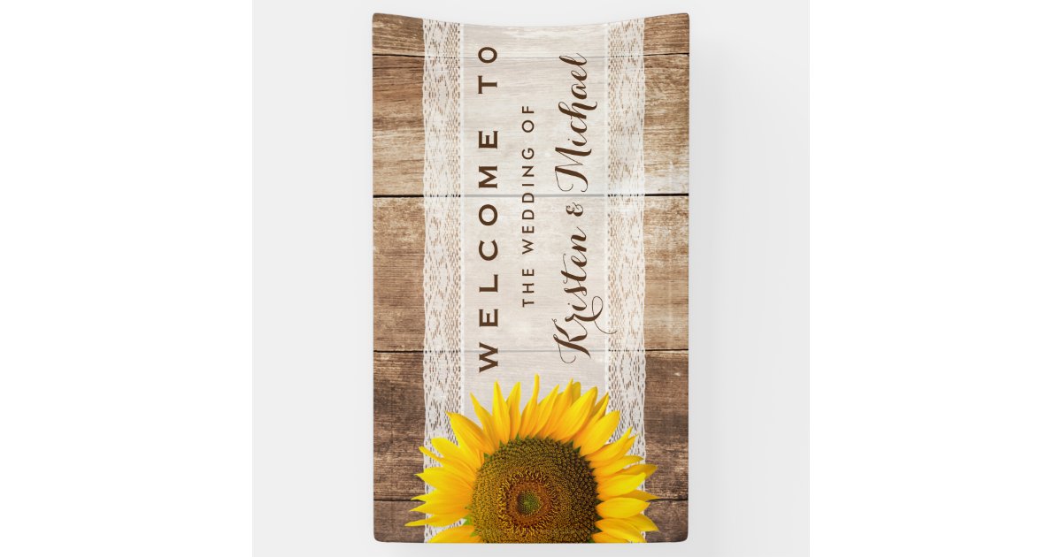 Rustic Country Barn Wood Sunflower Wedding Party Banner | Zazzle