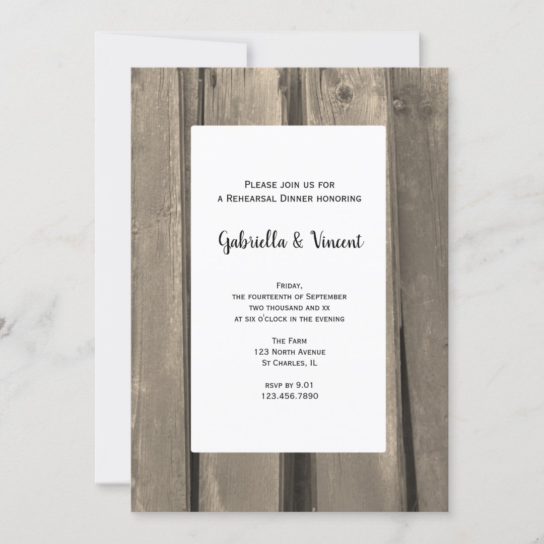 Rustic Country Barn Wood Wedding Rehearsal Dinner Invitation | Zazzle