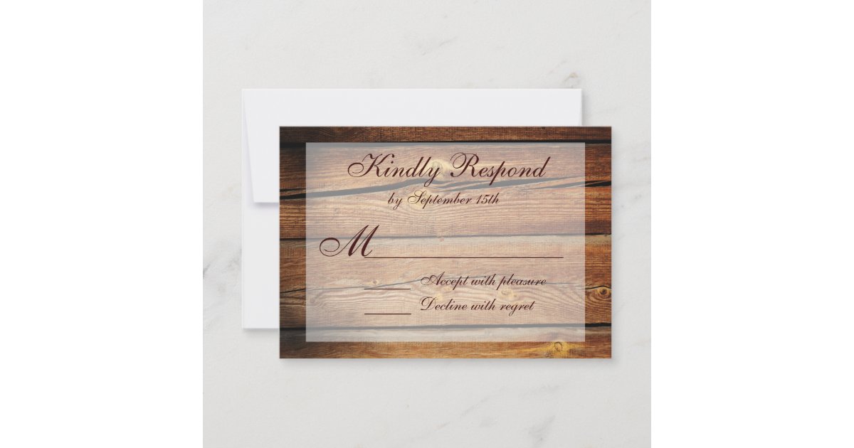 Rustic Country Barn Wood Wedding RSVP Cards | Zazzle