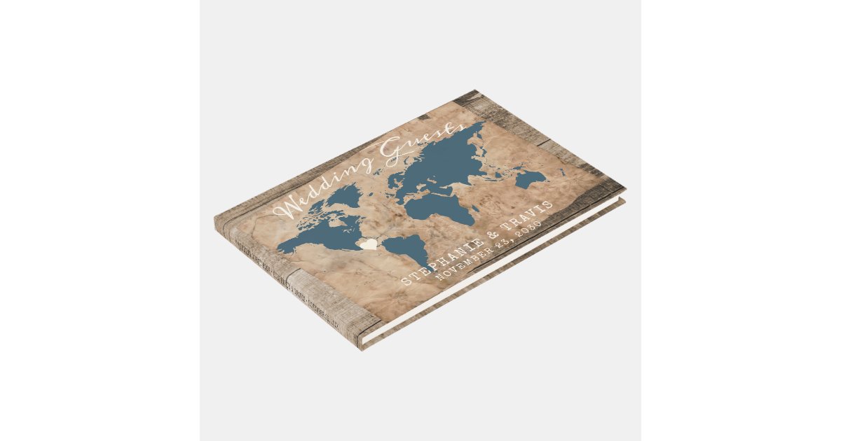 Rustic Country Barn Wood World Map Travel Themed Guest Book | Zazzle