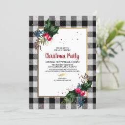 Rustic Country Buffalo Check Christmas Party Invitation | Zazzle