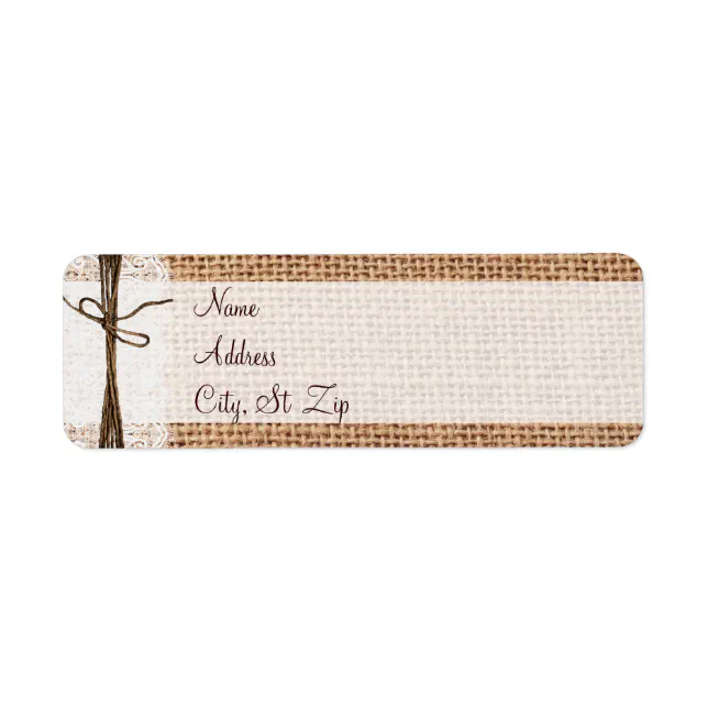 Rustic Country Burlap Lace Twine Address Labels | Zazzle