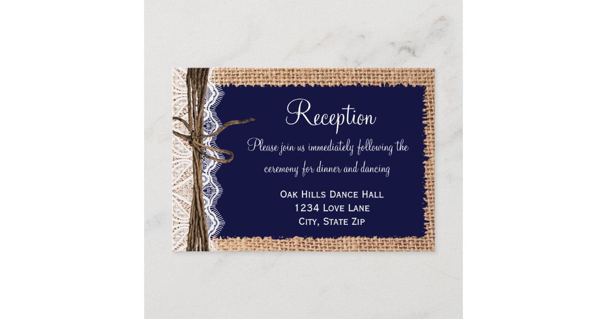 Rustic Country Burlap Lace Wedding Reception Cards | Zazzle