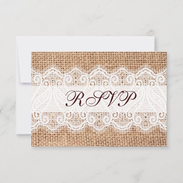 Rustic Country Burlap Lace Wedding RSVP Cards | Zazzle.com