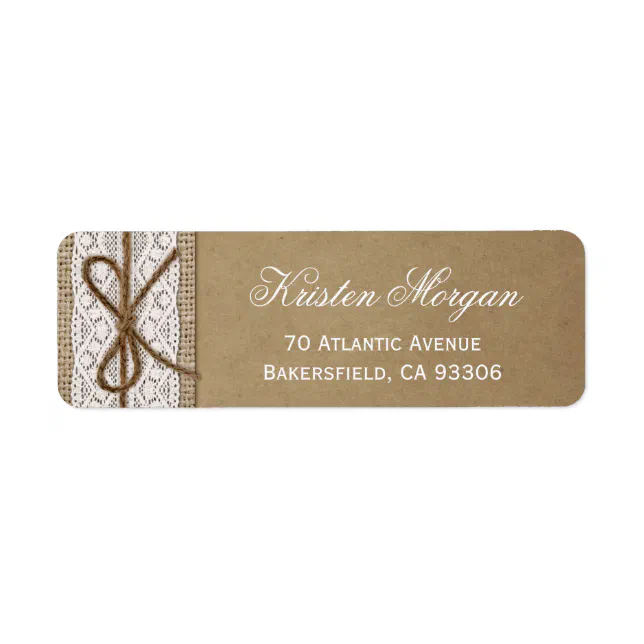 Rustic Country Burlap Lace with a String Bow Label | Zazzle