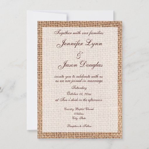 Rustic Country Burlap Print Wedding Invitations | Zazzle