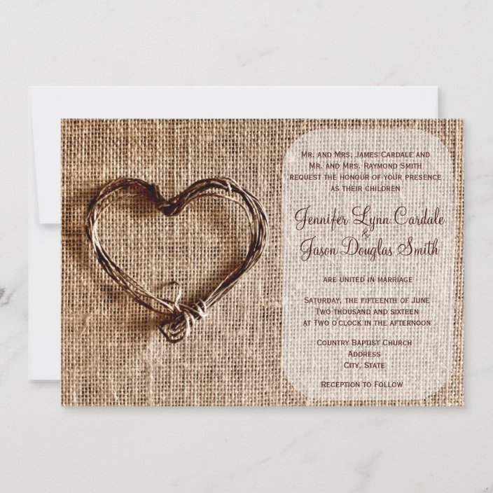 Rustic Country Burlap Twine Heart Wedding Invite | Zazzle.com
