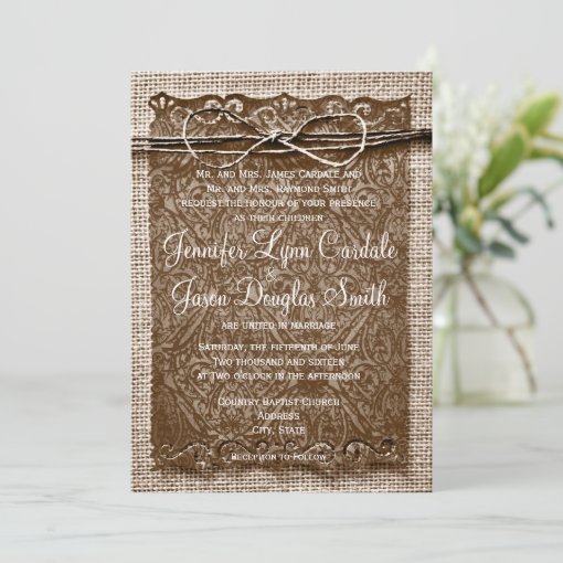 Rustic Country Burlap Twine Scroll Wedding Invites | Zazzle