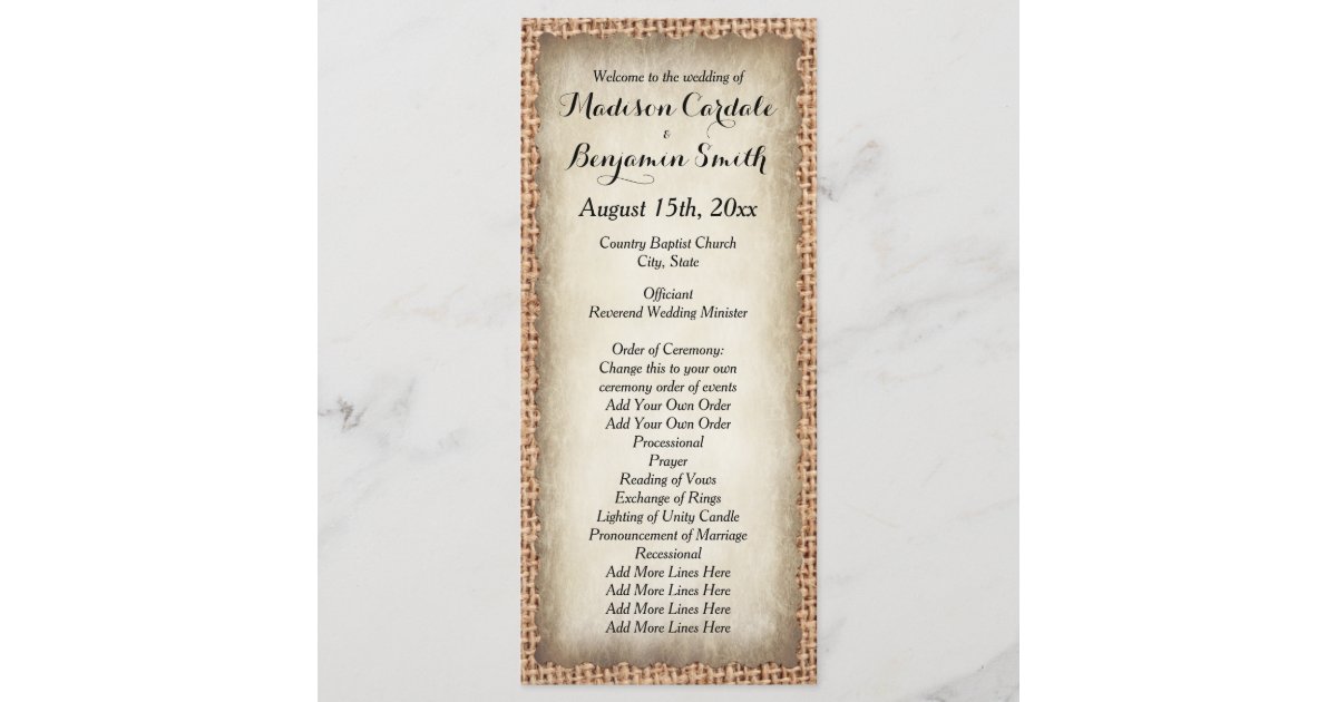 Rustic Country Burlap Vintage Wedding Programs | Zazzle