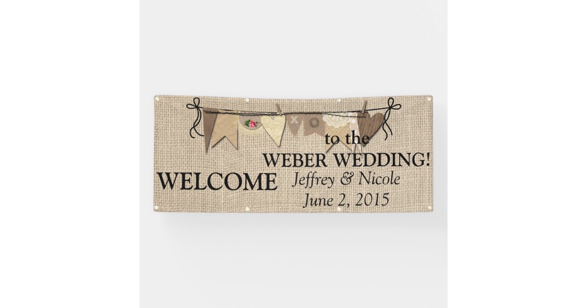 Rustic Country Burlap Wedding Banner | Zazzle